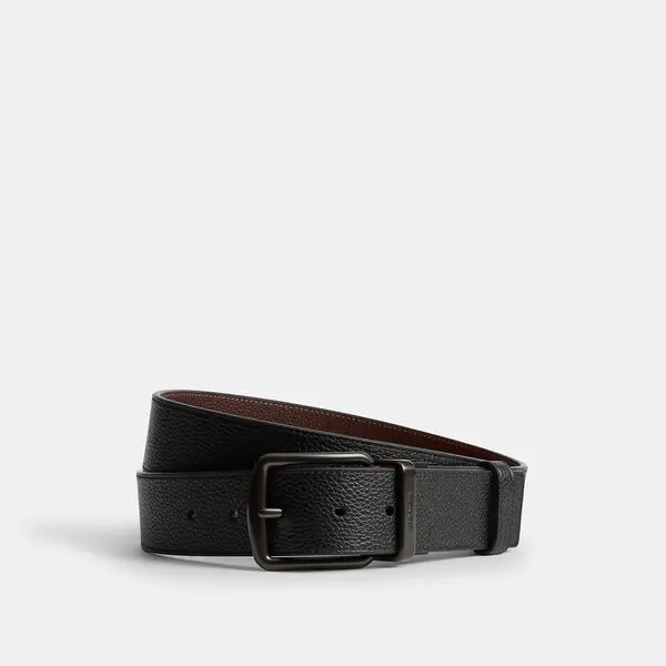COACH Boxed Plaque And Harness Buckle Cut-to-reversible Belt, 38 Mm - Black/maple