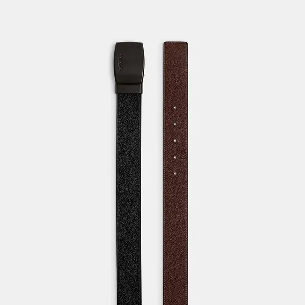 COACH Boxed Plaque And Harness Buckle Cut-to-reversible Belt, 38mm - Black/maple
