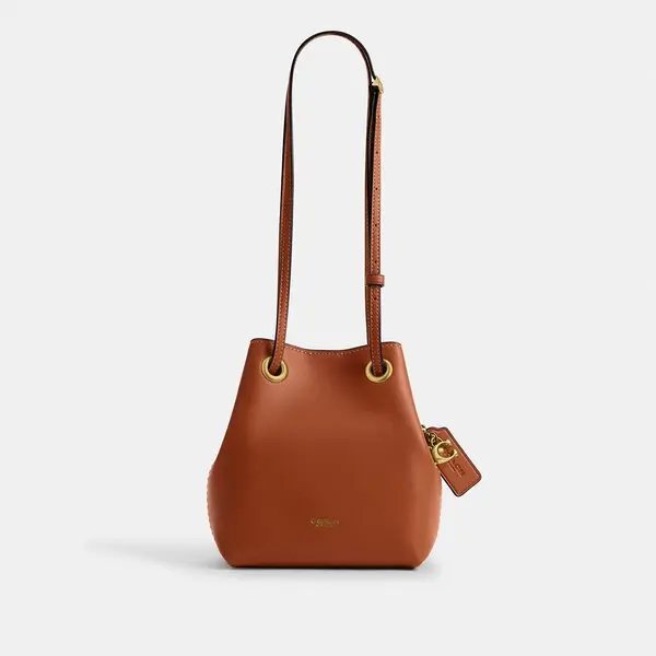 COACH Jade Drawstring Pouch In Natural Grain Leather - Brass/amber Brown