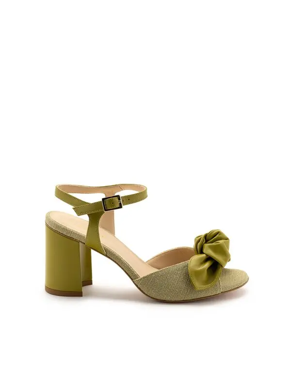 Lukure Bonbon Block Heel Sandals With Leather Bow Detailing - Pistachio