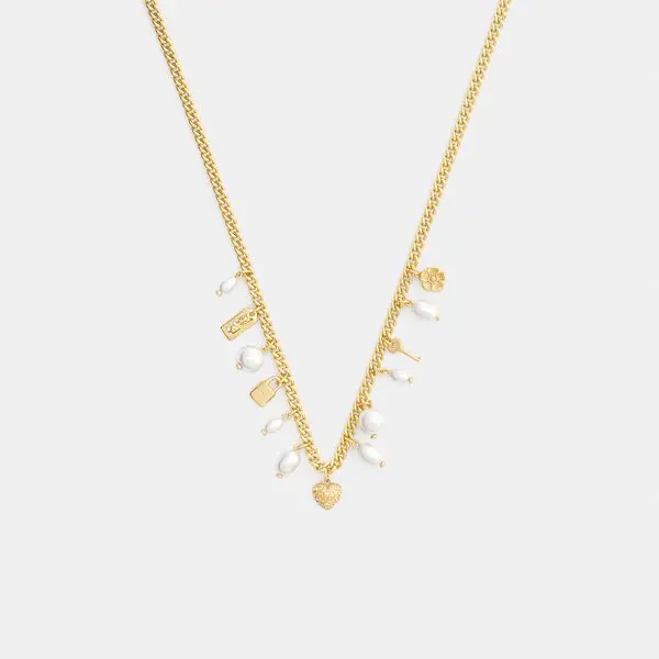 COACH Pearl And Heart Charm Necklace - Gold/pearl
