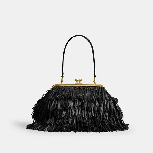 COACH Kisslock Frame Bag 27 With Fringe - Brass/black