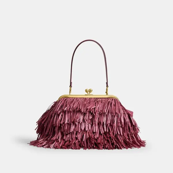 COACH Kisslock Frame Bag 27 With Fringe - Brass/dark Fuchsia
