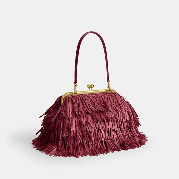 COACH Kisslock Frame Bag 27 With Fringe - Brass/dark Fuchsia