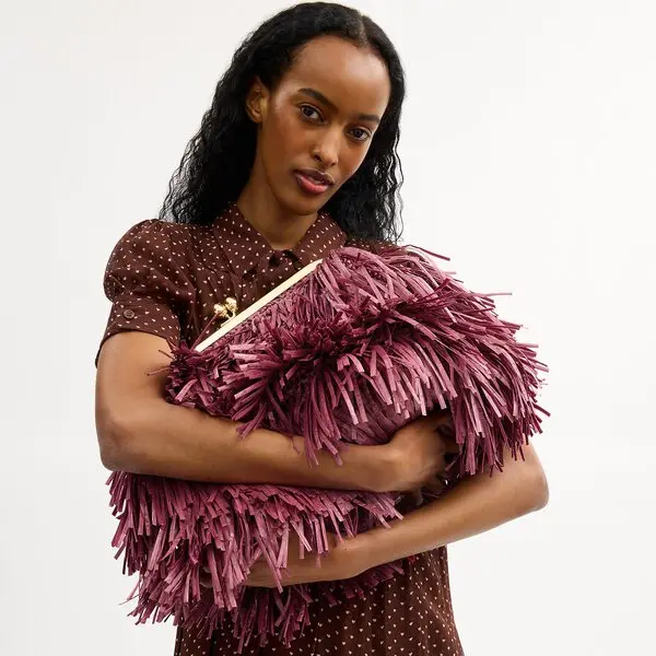 COACH Kisslock Frame Bag 27 With Fringe - Brass/dark Fuchsia