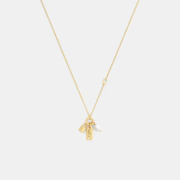 COACH Pearl Charm Pendant Necklace - Gold/pearl