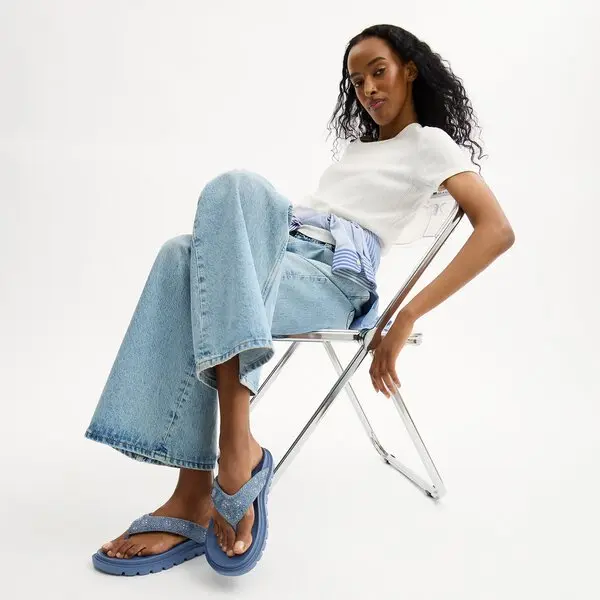 COACH Brynn Crystal Signature Thong Sandals - Denim
