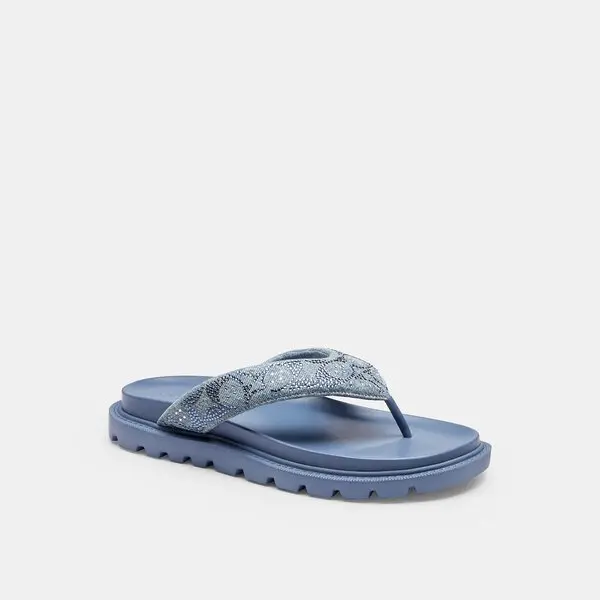 COACH Brynn Crystal Signature Thong Sandal - Denim