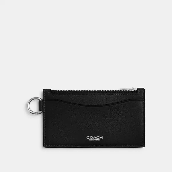 COACH Zip Card Case With Signature Hardware - Black