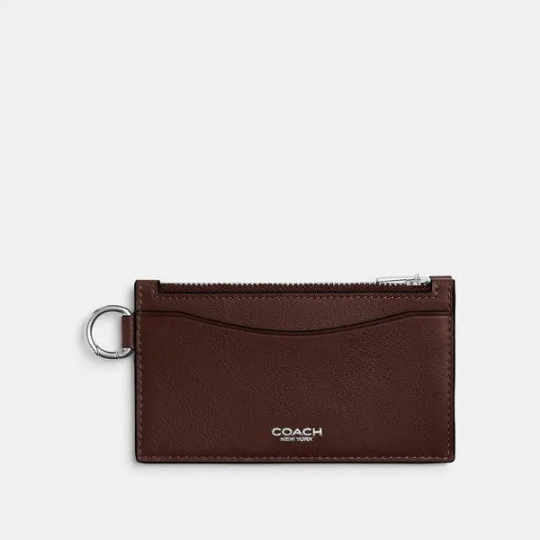 COACH Zip Card Case With Signature Hardware - Maple