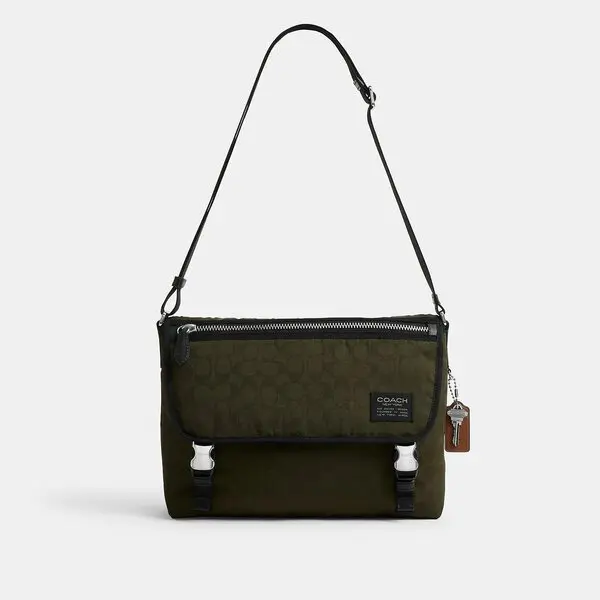 COACH Lane Messenger Bag In Signature Nylon - Dark Moss