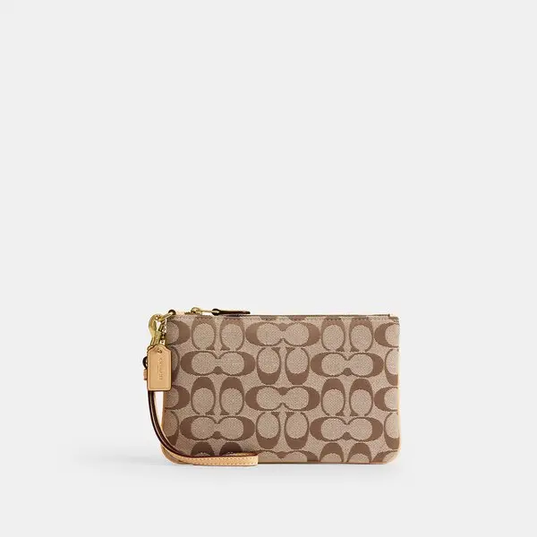 COACH Signature Jacquard Essential Small Wristlet - Brass/khaki Light Peach