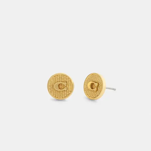 COACH Textured Signature Coin Stud Earrings - Gold