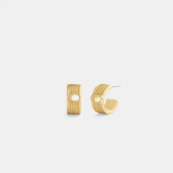 COACH Textured Signature Small Hoop Earrings - Gold
