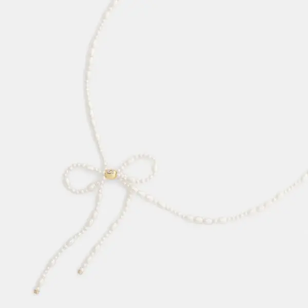 COACH Pearl Bow Choker Necklace - Gold/pearl