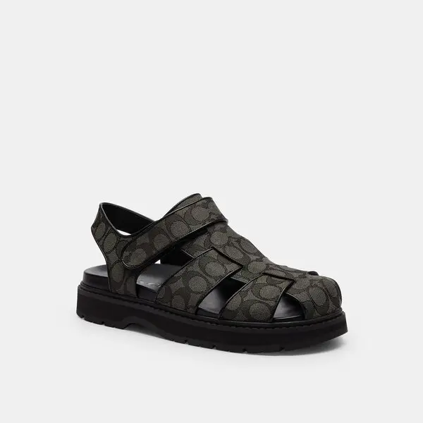 COACH Fisherman Sandal In Signature Jacquard - Graphite/black