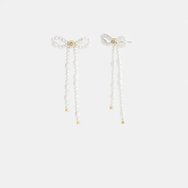 COACH Pearl Bow Drop Earrings - Gold/pearl