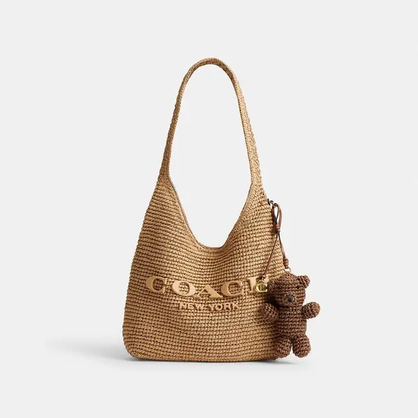 COACH Woven Bear Bag Charm - Brass/multi