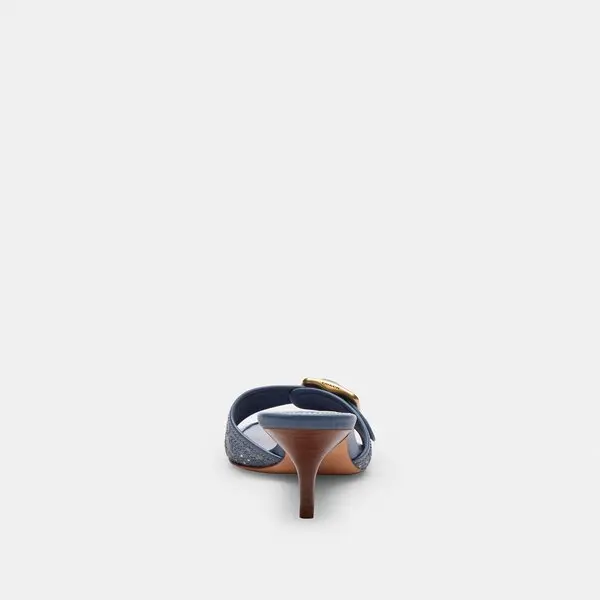 COACH Margot Embellished Crystal Signature Kitten Heel Sandal - Denim