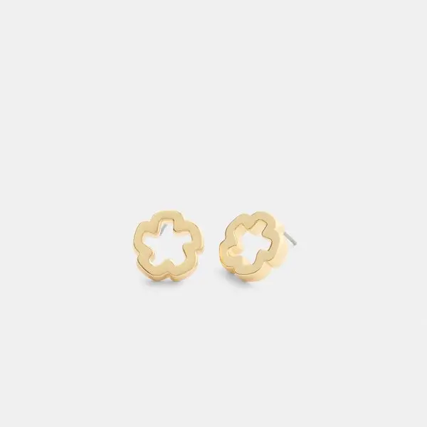 COACH Open Tea Rose Stud Earrings - Gold