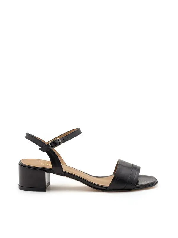 Lukure Eliza Mid-heel Leather Sandals - Black