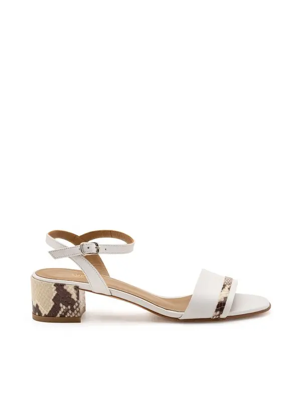 Lukure Eliza Mid-heel Leather Sandals - White