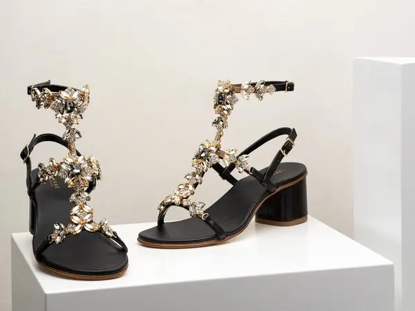 Lukure Portofino Embellished Block Heel Sandals - Black