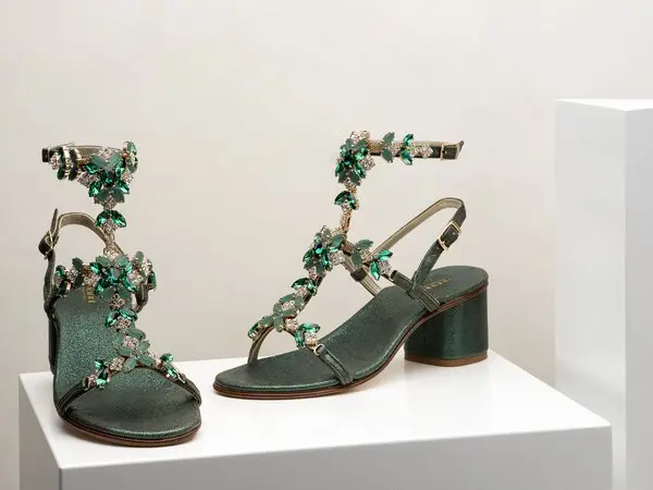 Lukure Portofino Embellished Block Heel Sandals - Dark Green