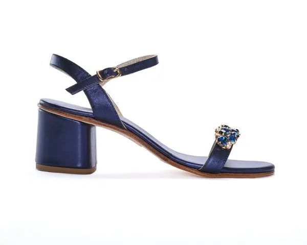 Lukure Iris Embellished Block Heel Sandals - Navy