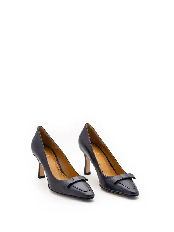 Lukure Lucrezia Hand-painted Kangaroo Leather Pumps With Bow Detailing - Navy