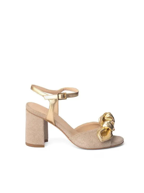 Lukure Bonbon Woven Canvas Sandals With Leather Bow - Gold