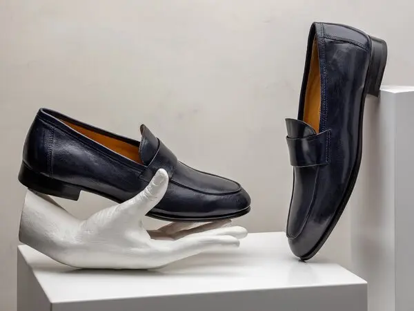 Lukure Ettore Hand-painted Kangaroo Leather Loafers - Navy