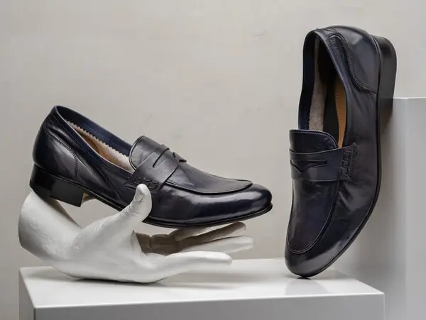 Lukure Elio Hand-painted Kangaroo Leather Loafers - Navy