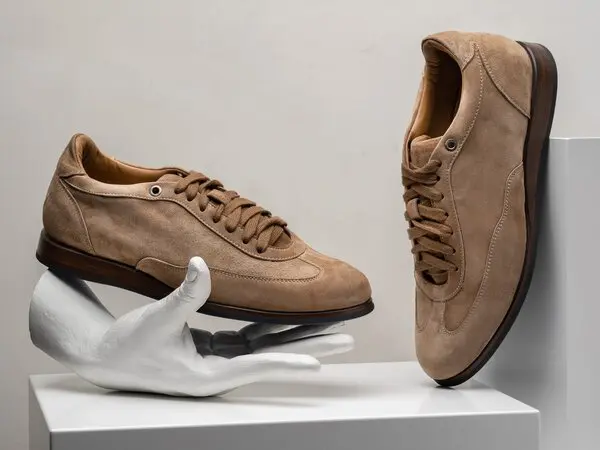 Lukure Handmade Italian Kangaroo Leather And Suede Lace-up Sneakers - Beige