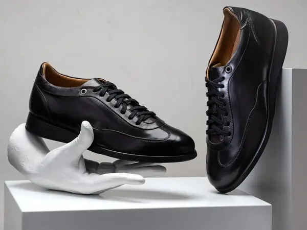 Lukure Handmade Italian Kangaroo Leather And Suede Lace-up Sneakers - Black