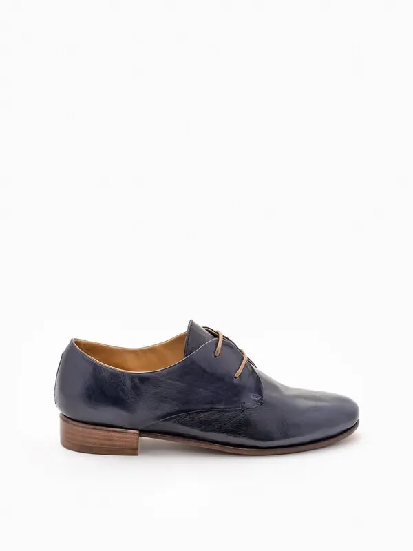 Lukure Kate Lace-up Kangaroo Leather Flats - Navy