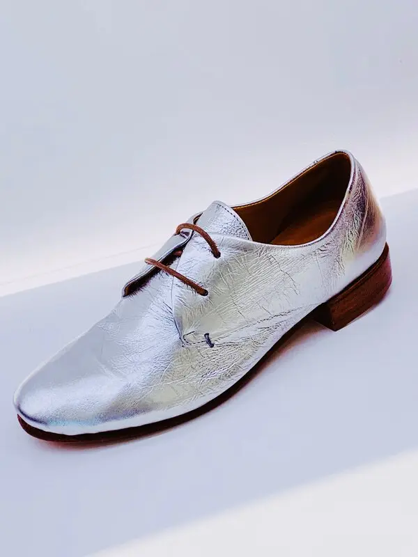 Lukure Kate Lace-up Kangaroo Leather Flats - Silver