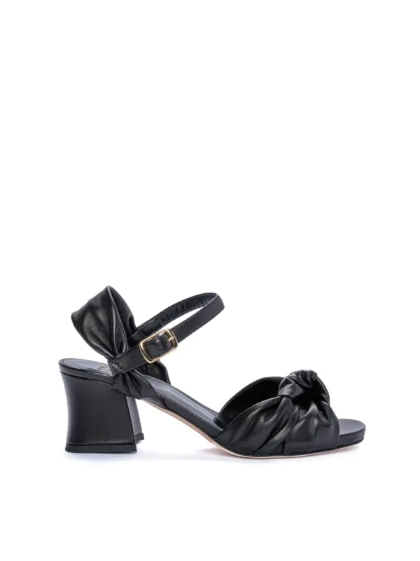Lukure Nuvola Nappa Leather Knot Detail Sandals - Black