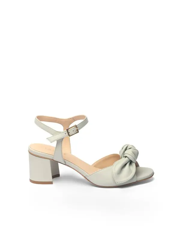 Lukure Bonbon Leather Bow Block Heel Sandals - Pale Mint