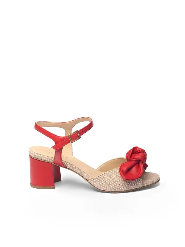 Lukure Bonbon Woven Canvas And Leather Block Heel Sandals With Bow Detailing - Red