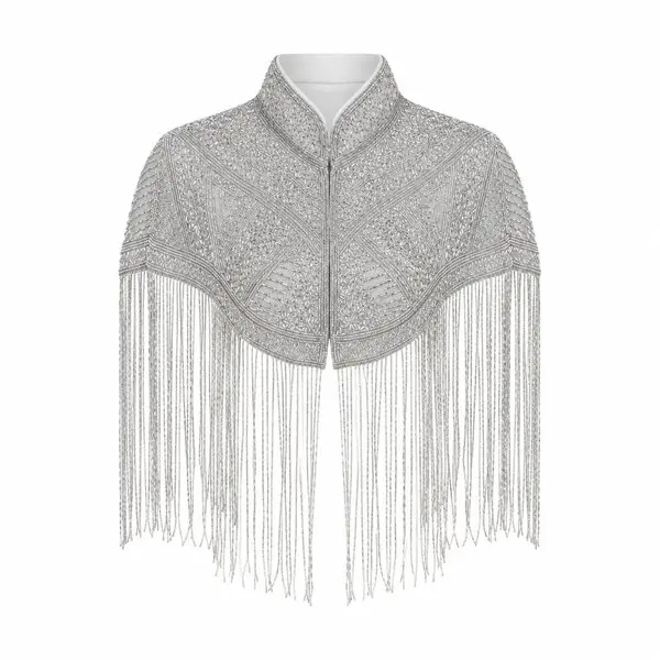 ROSE & NANCY Bonni Hand-beaded Statement Cape With Fringe - White