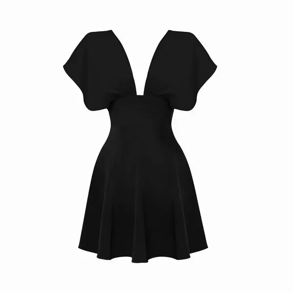 SANCTUMUM Amber Mini Dress With Plunge Neckline And Architectural Sleeves - Black