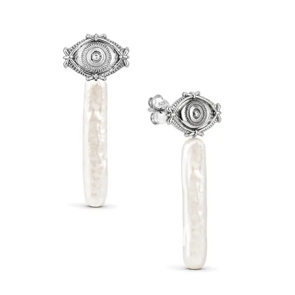 ASTOR & ORION Hecate's Eye Sterling And Pearl Ear Jacket Earrings - Silver/white