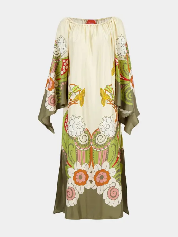La DoubleJ Date Palms Placée Silk Midi Dress - Multicolour