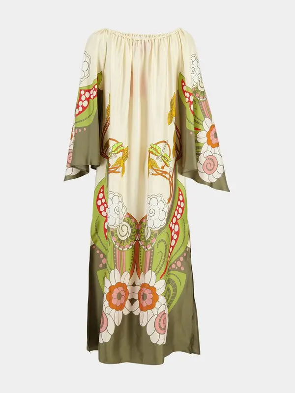 La DoubleJ Date Palms Placée Silk Midi Dress