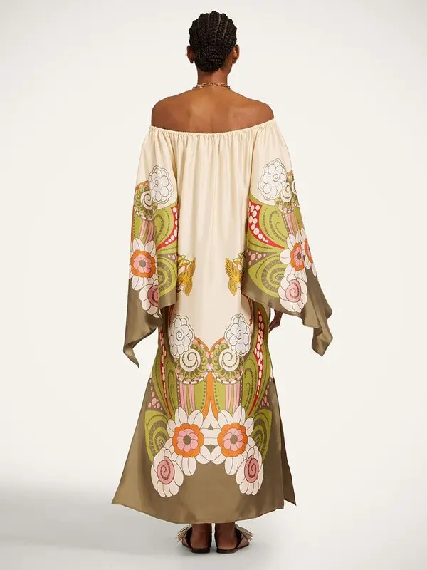 La DoubleJ Date Palms Silk Midi Dress