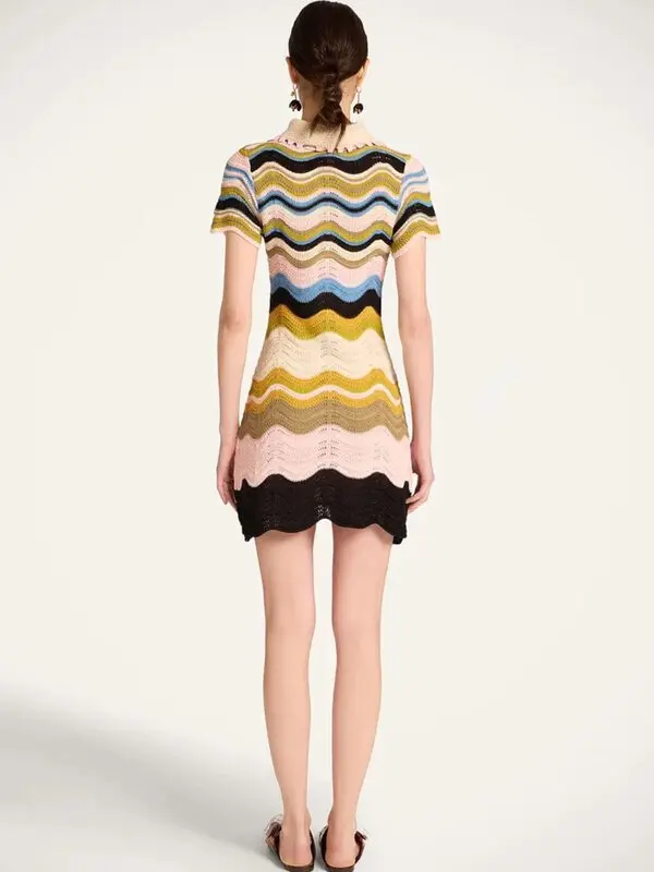 La DoubleJ Cotton Knit Chevron Mini Dress - Multicolour