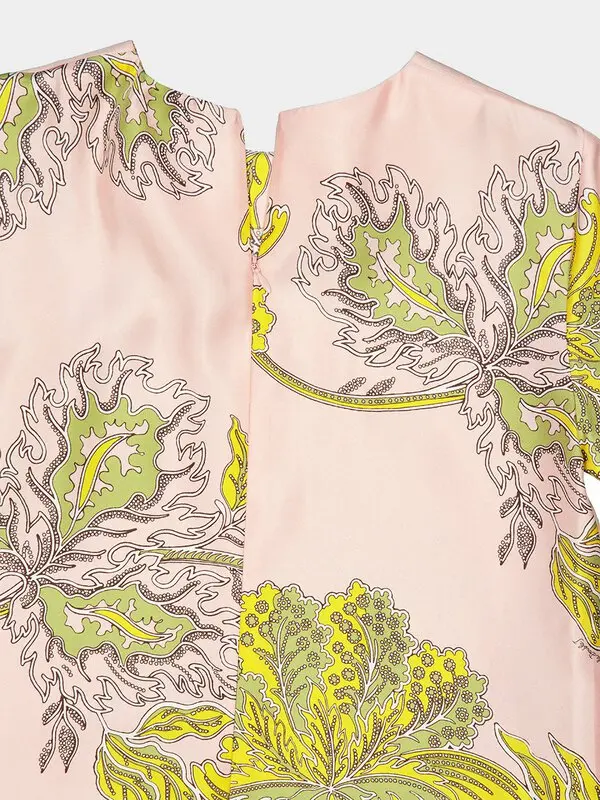 La DoubleJ Swathe Silk Twill Feather Trim Mini Dress - Pink