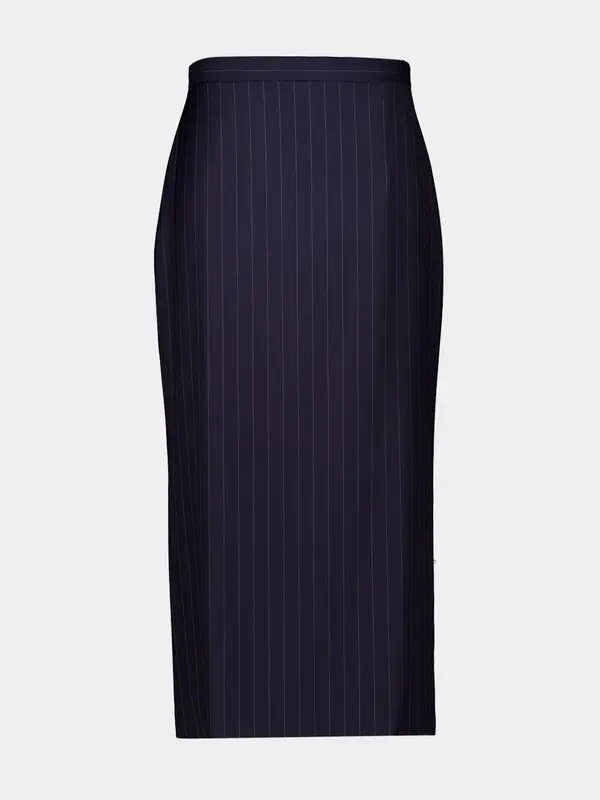 Givenchy Dark Navy Wool Midi Skirt - Blue