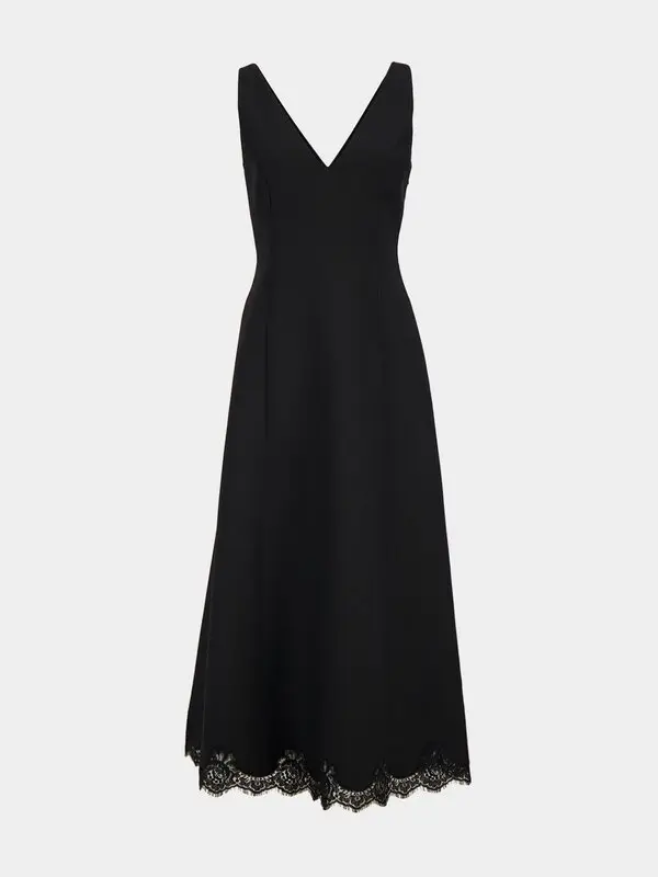 Valentino Garavani Crepe Couture Midi Dress With Lace Trim - Black